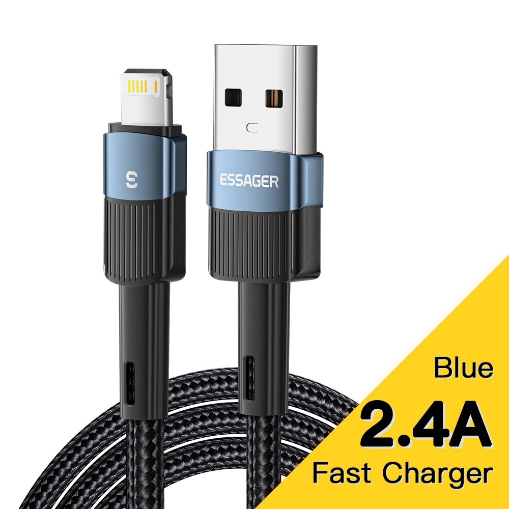 Кабель Essager USB Type C для iPhone 14 13 12 11 Pro Max Xs 3A 20 Вт, зарядное 1 м, Blue A-L 2.4A