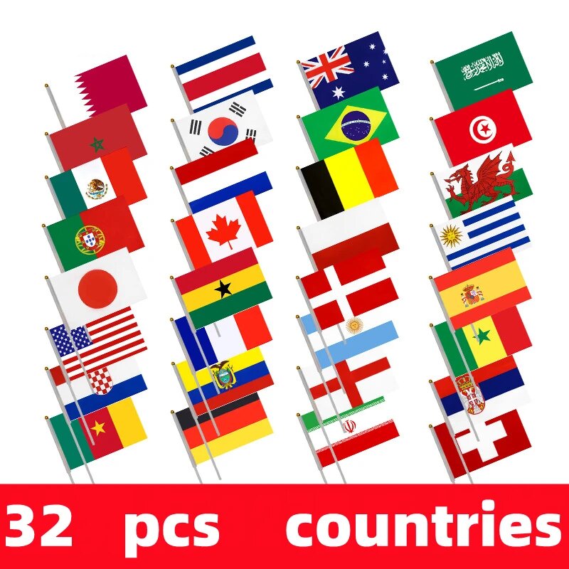 Набор мини-флагов 32 стран из полиэстера 10 шт. Черный, 32 pcs
