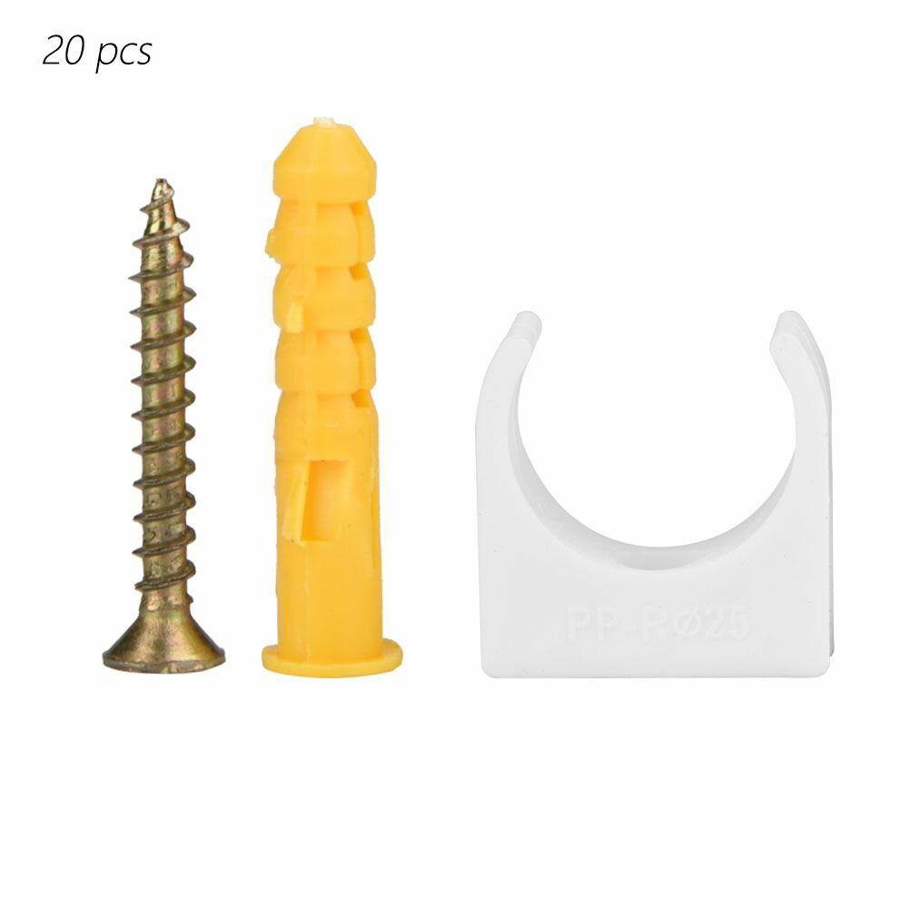 20 шт. U-образных хомутов для труб 16 мм, 20 мм, 25 мм, 32 мм. Фиксированные зажимы для водопроводных труб с винтами. Прочные пластиковые крепежи для сантехники.