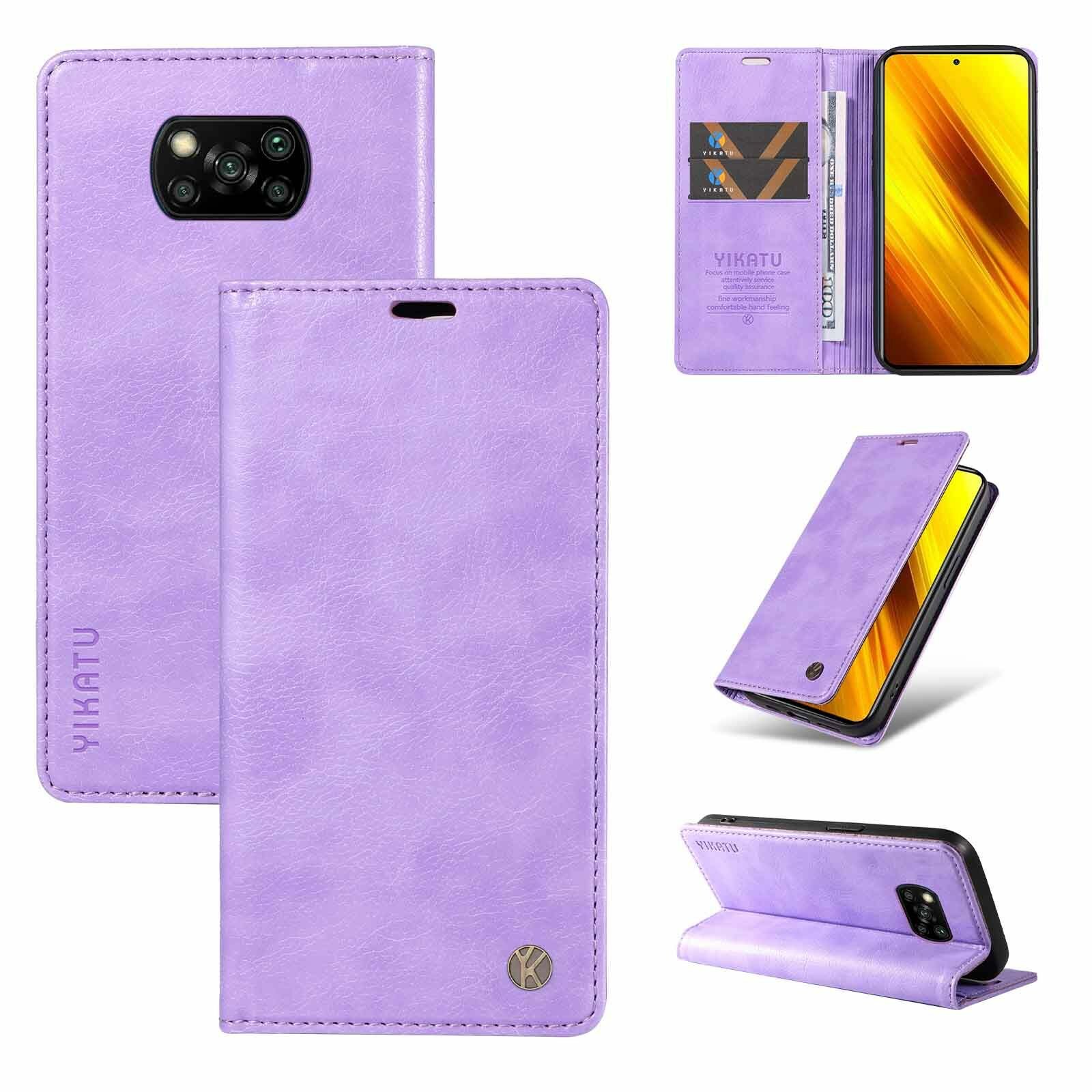 YIKATU Кожаный чехол для Xiaomi Poco X3 / Poco X3 Pro / Poco X3 NFC Магнитное притяжение внутри ( Поко Х3 / Поко Х3 Про / Поко Х3 NFC ) с визитницей из экокожи книжка