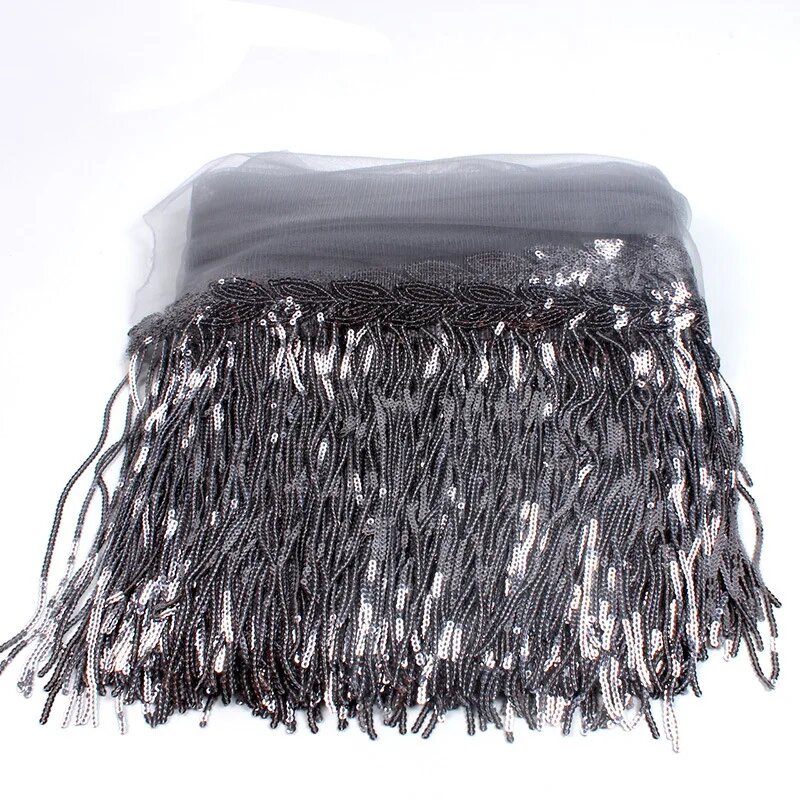 Бахрома из полиэстера 20 см Passamaneria Nappine Borla Manualidades Черный, 5yards, 3 grey