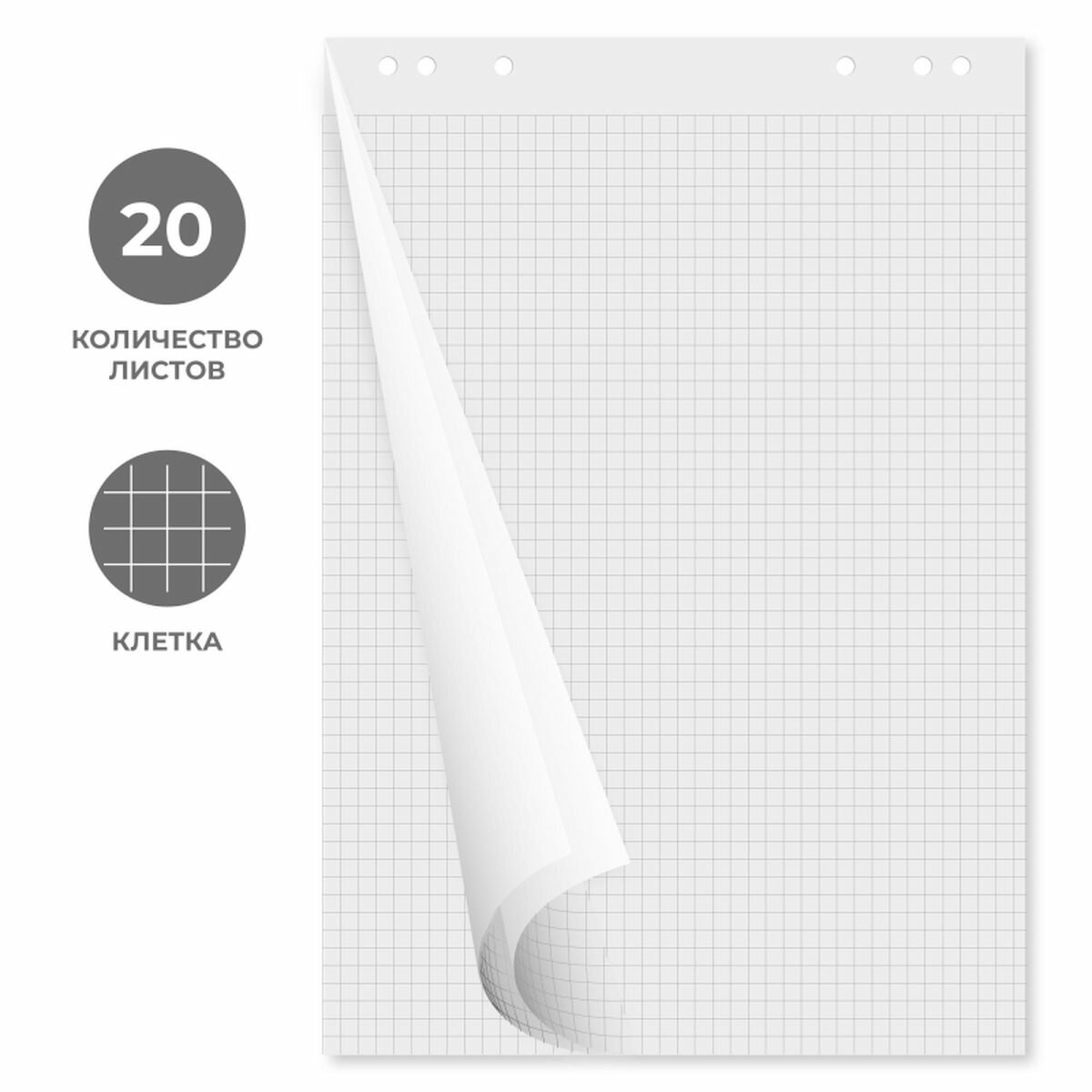 Бумага для флипчартов Комус (675x980мм, 80 г/кв. м, белая, клетка, 20 листов) (273509)