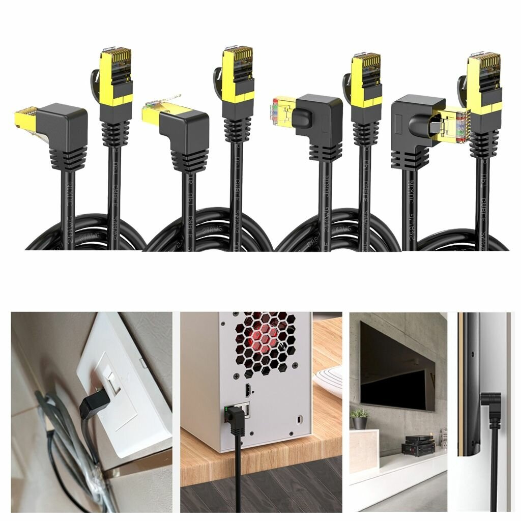 Сетевой кабель cat7 категории 8 с 10-гигабитным изгибом под углом 90 градусов Сетевой кабель RJ45 с нижним изгибом на 3 метра