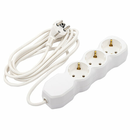 Удлинитель У10-003 3 розетки, с заземлением, с выключателем, 10А, 3 м, белый, 6696