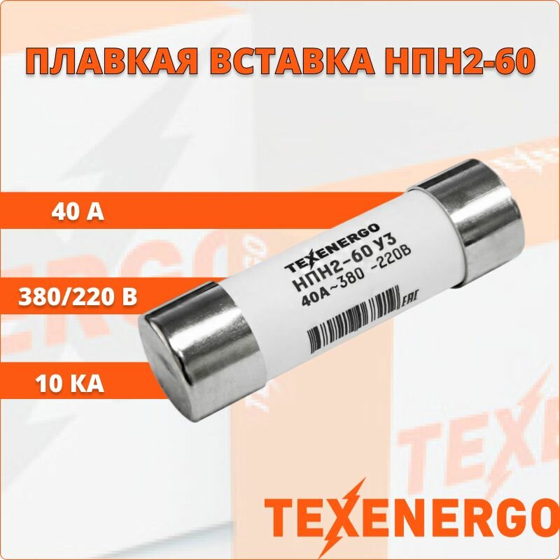 Плавкая вставка НПН2-60 У3ТЭ 40А NPN2-40 предохранитель керамический Texenergo