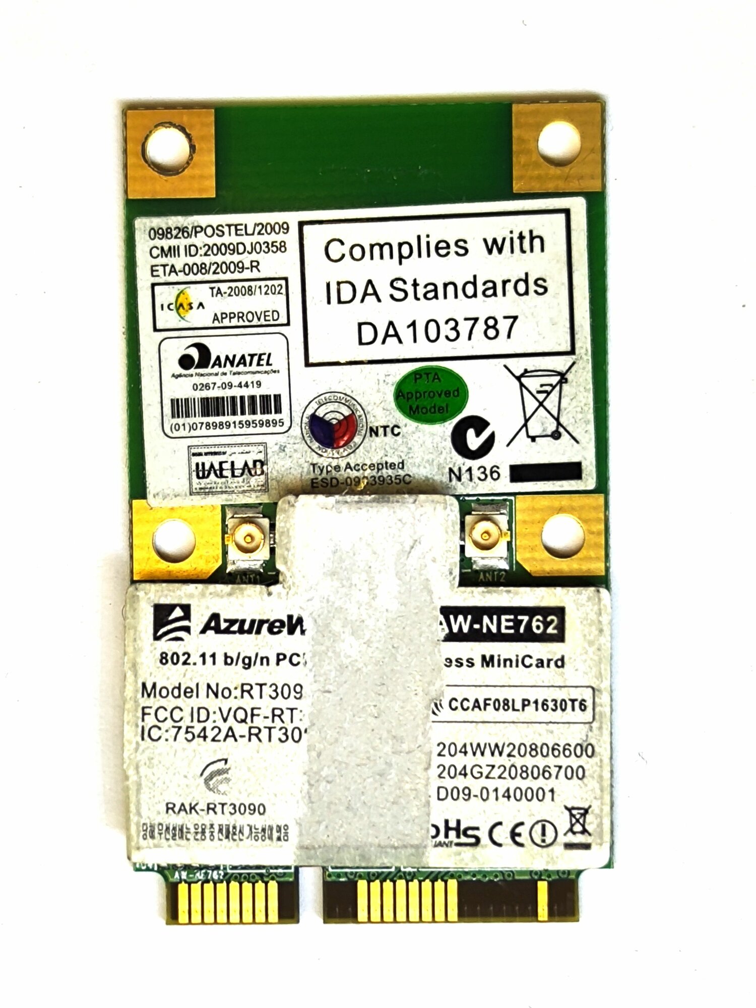 Сетевой модуль Wi-Fi адатер для интернета WiFi сетевая карта mini PCI-E Azureware rt3090 aw-ne762 для ноутбука