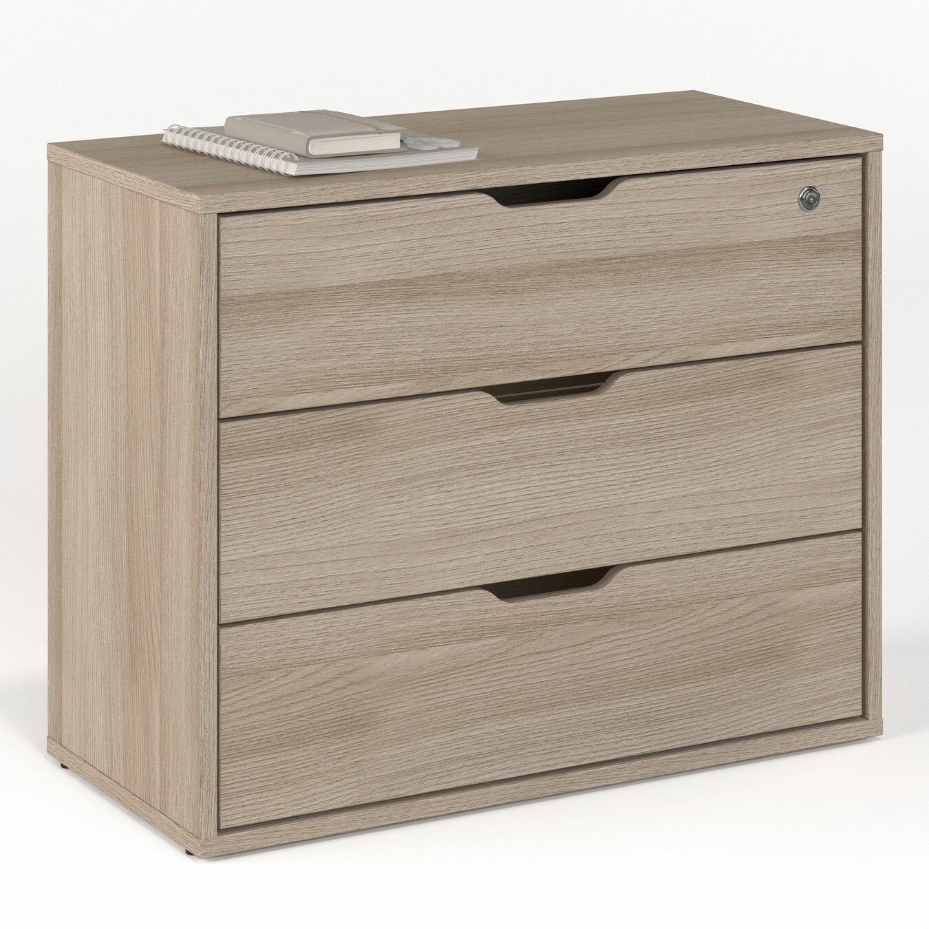 Комод с 3 ящиками, Широкий комод, Офисный комод с замком МагМебель Б-03 ясень шимо светлый