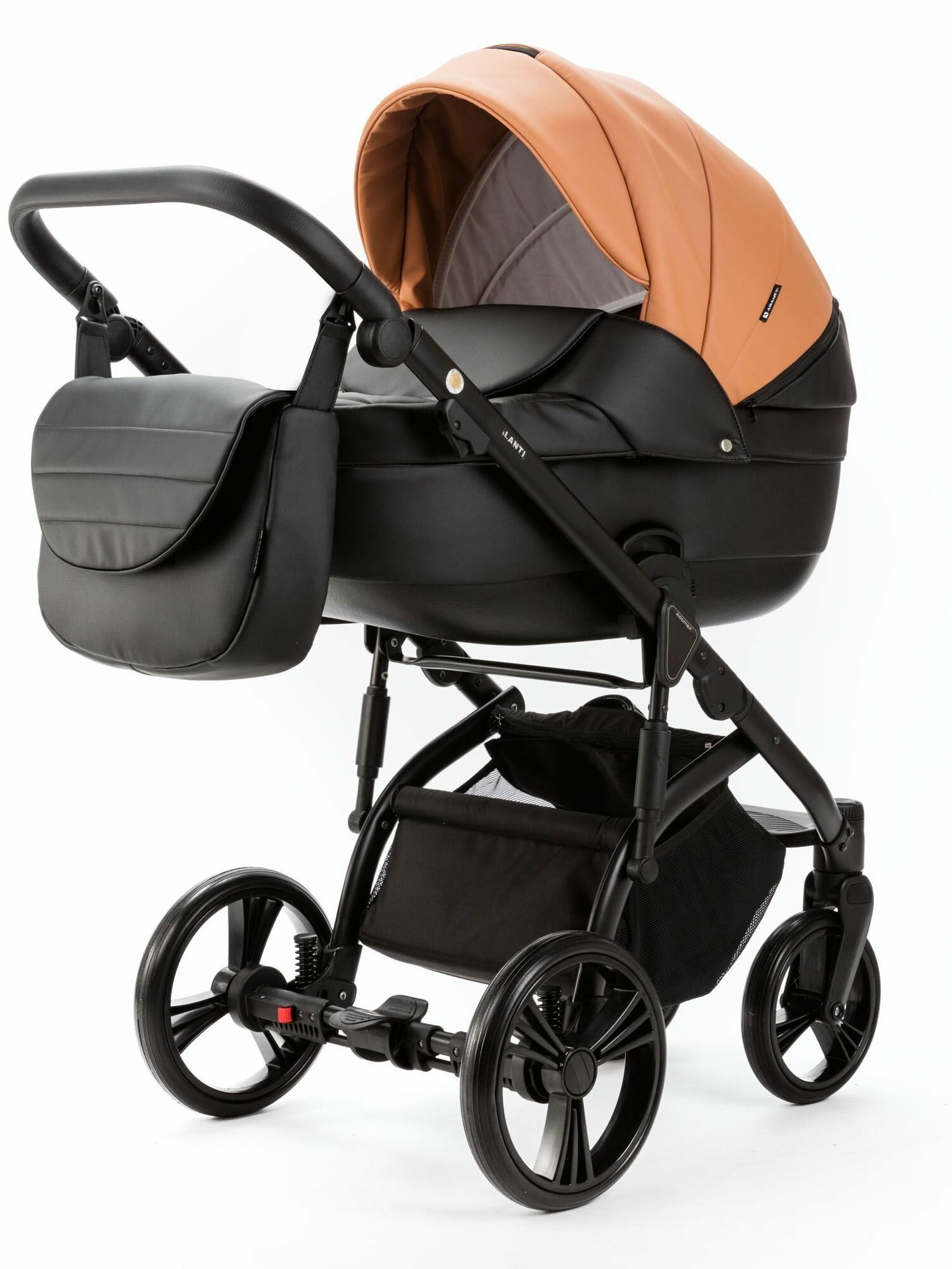Детская универсальная коляска Adamex LANTI Deluxe SD-109 2в1 (Черная, карамельная экокожа)