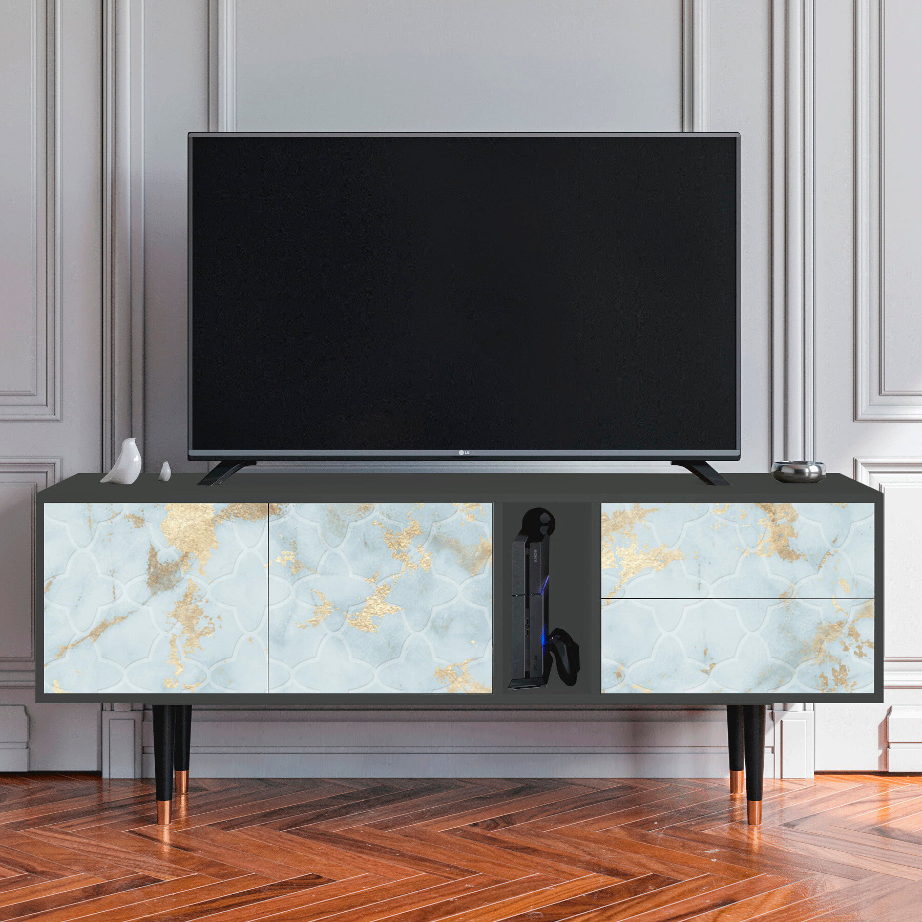 ТВ-Тумба - STORYZ - T1 Golden Waves, Размер - 170 x 69 x 48 см, Цвет корпуса - , Антрацит