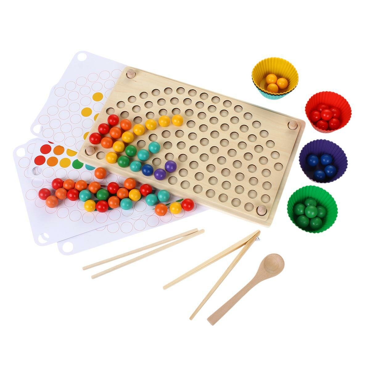 Развивающая игрушка "Rainbow Clip Beads" 3 в 1: сортер, мозаика, обучение цветам, дерево, 31х19х5,5 см