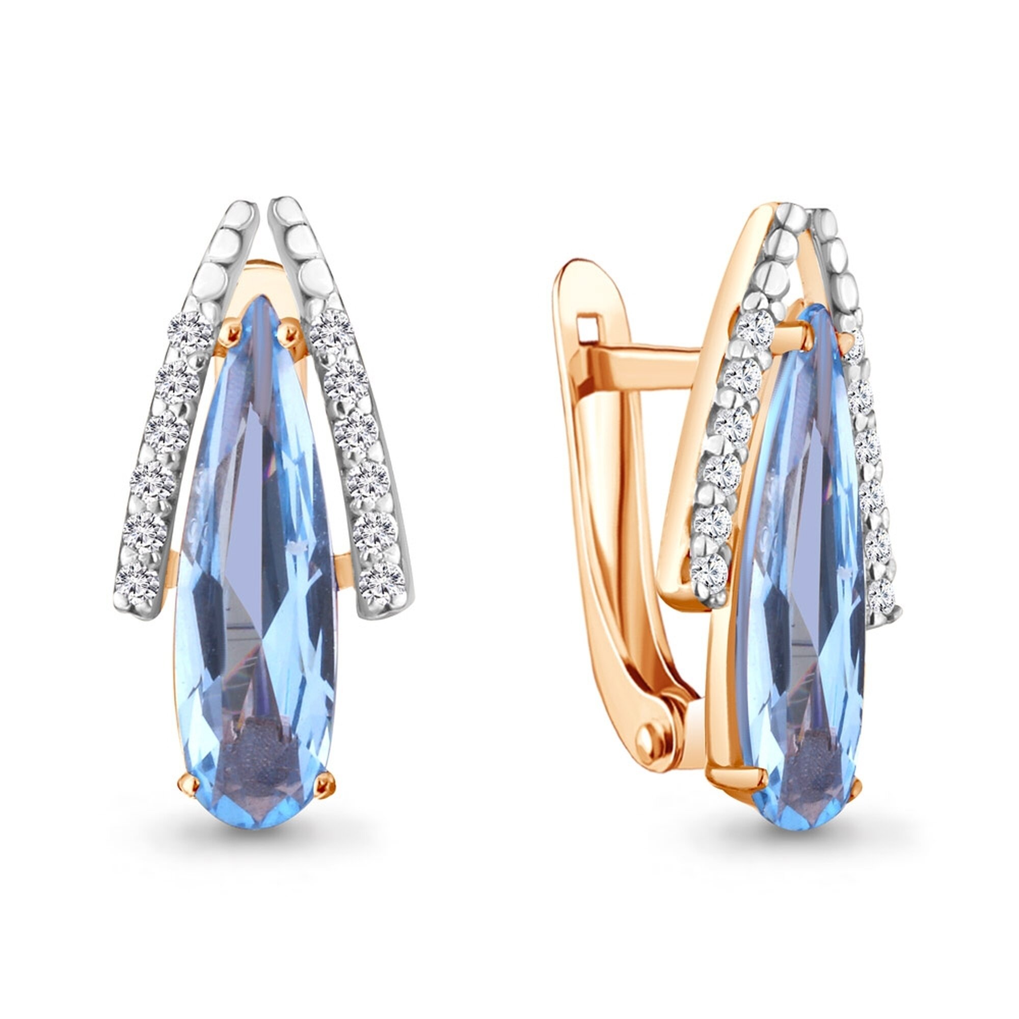 Серьги, серебро, 925 проба, золочение, фианит, топаз