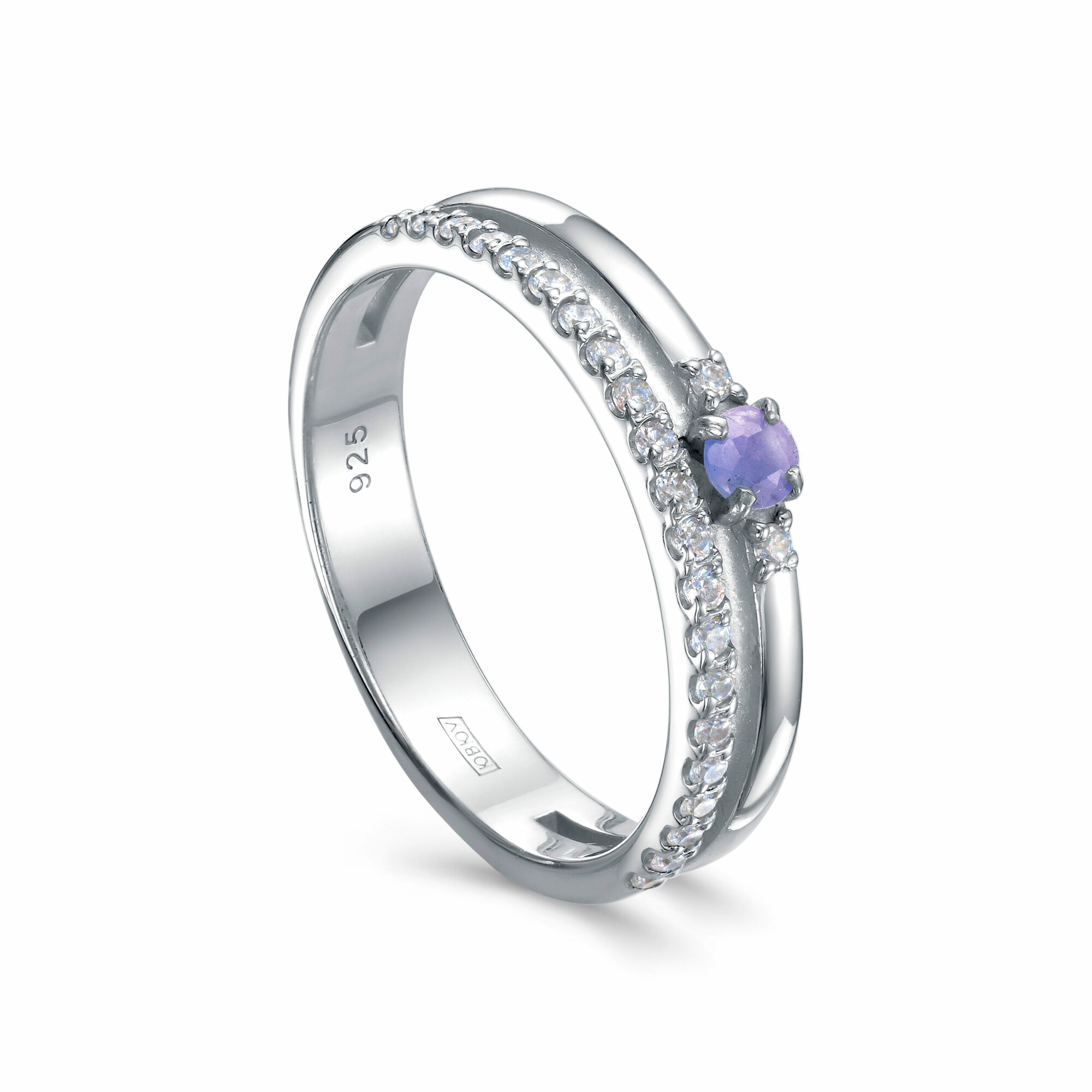 Кольцо, серебро, 925 проба, фианит, танзанит