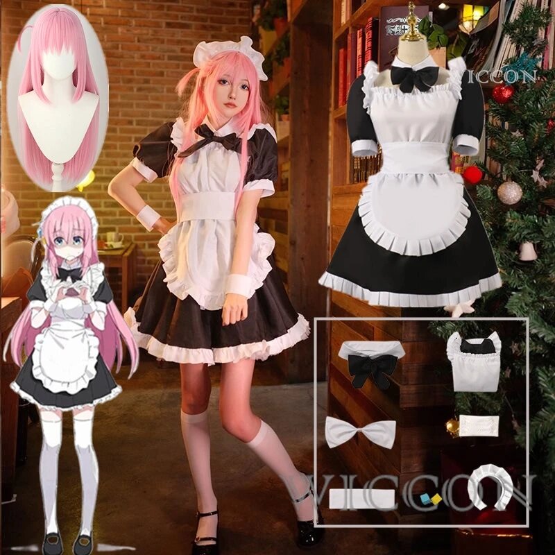 Gotou Hitori Косплей костюм WICCON Белый, XXL, maid wig