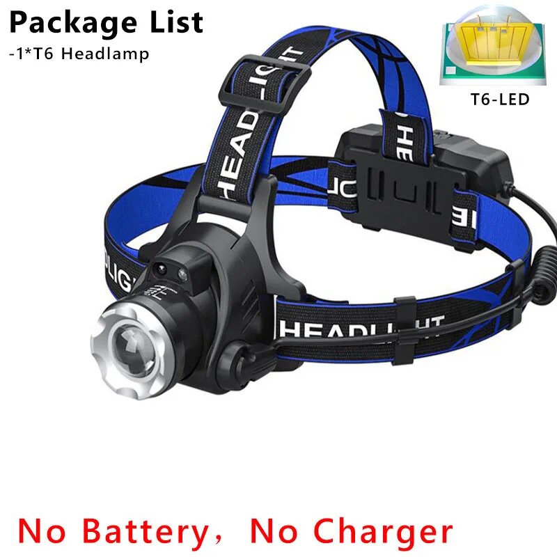 Налобный фонарь E-T6, черный, No Sensor