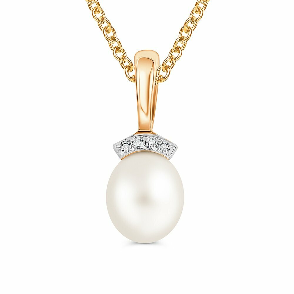 Подвеска, красное золото, 585 проба, родирование, фианит, жемчуг культивированный