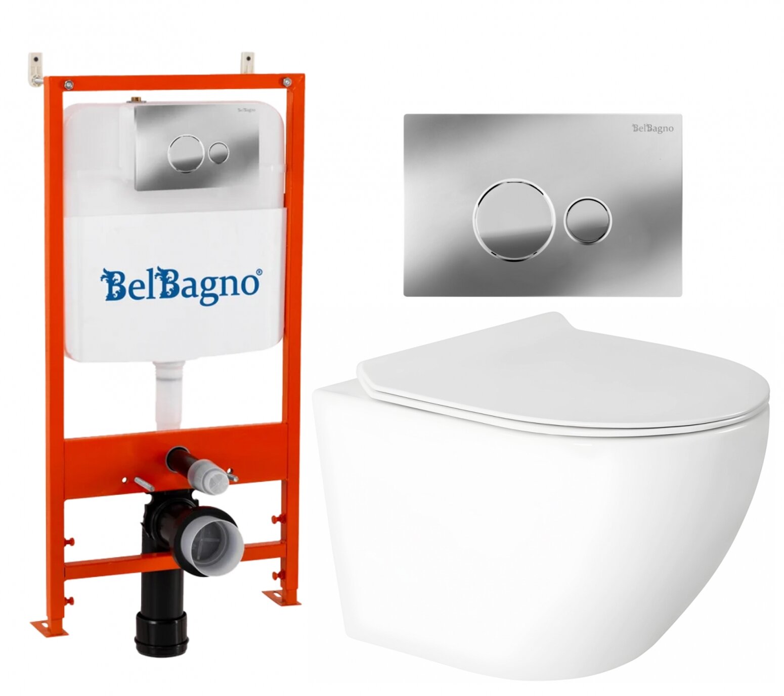 Комплект 3 в 1 инсталляция BelBagno BB026/BB081CR + Унитаз подвесной Enio Indigo EN2870533 + кнопка хром глянцевая