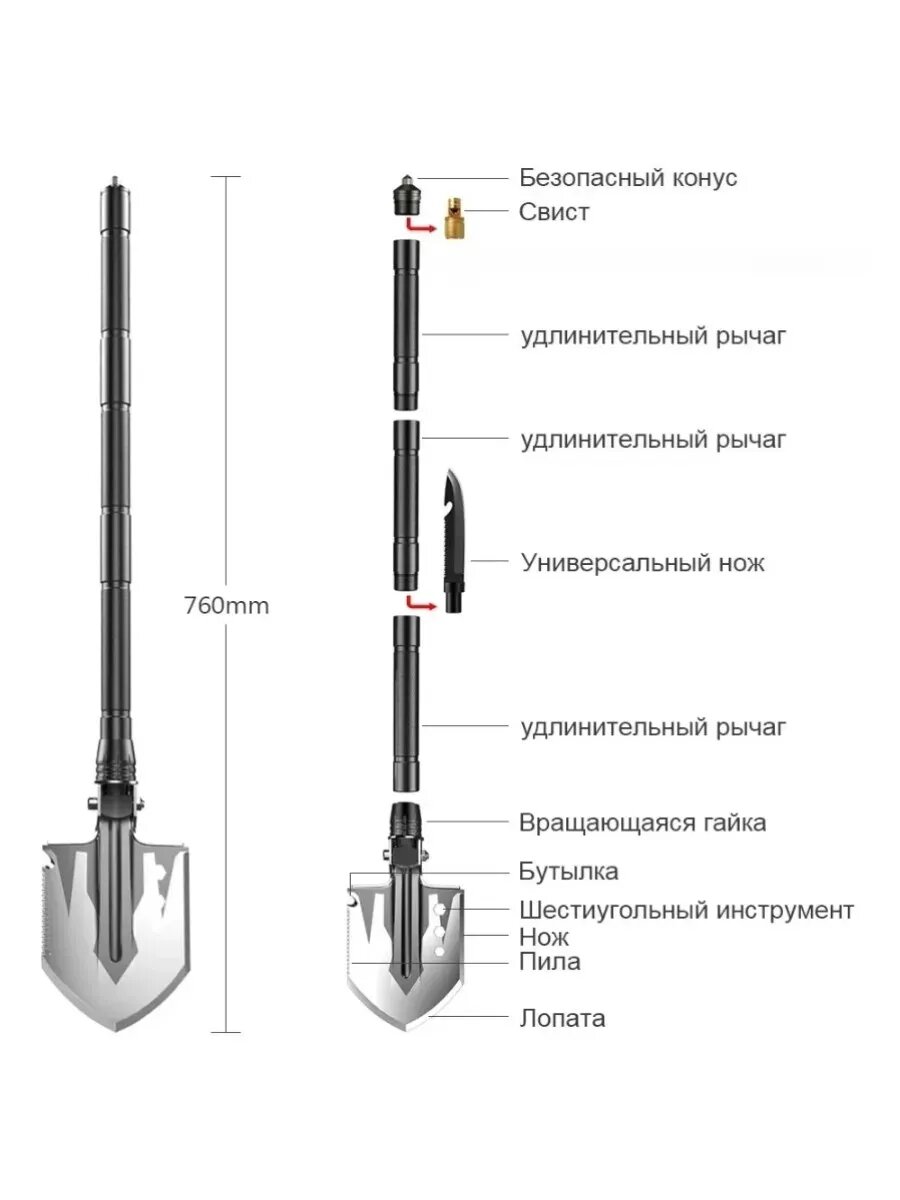 Многофункциональная тактическая лопата 12 в 1