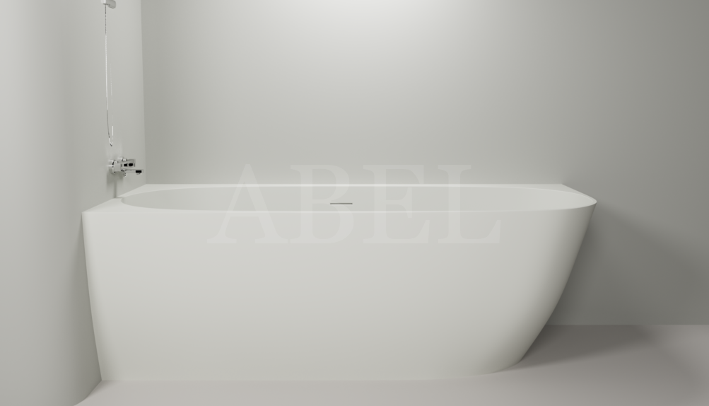 Пристенная ванна из литьевого мрамора Abel Lux глянец с переливом и с сифоном с клапаном клик клак(левая)