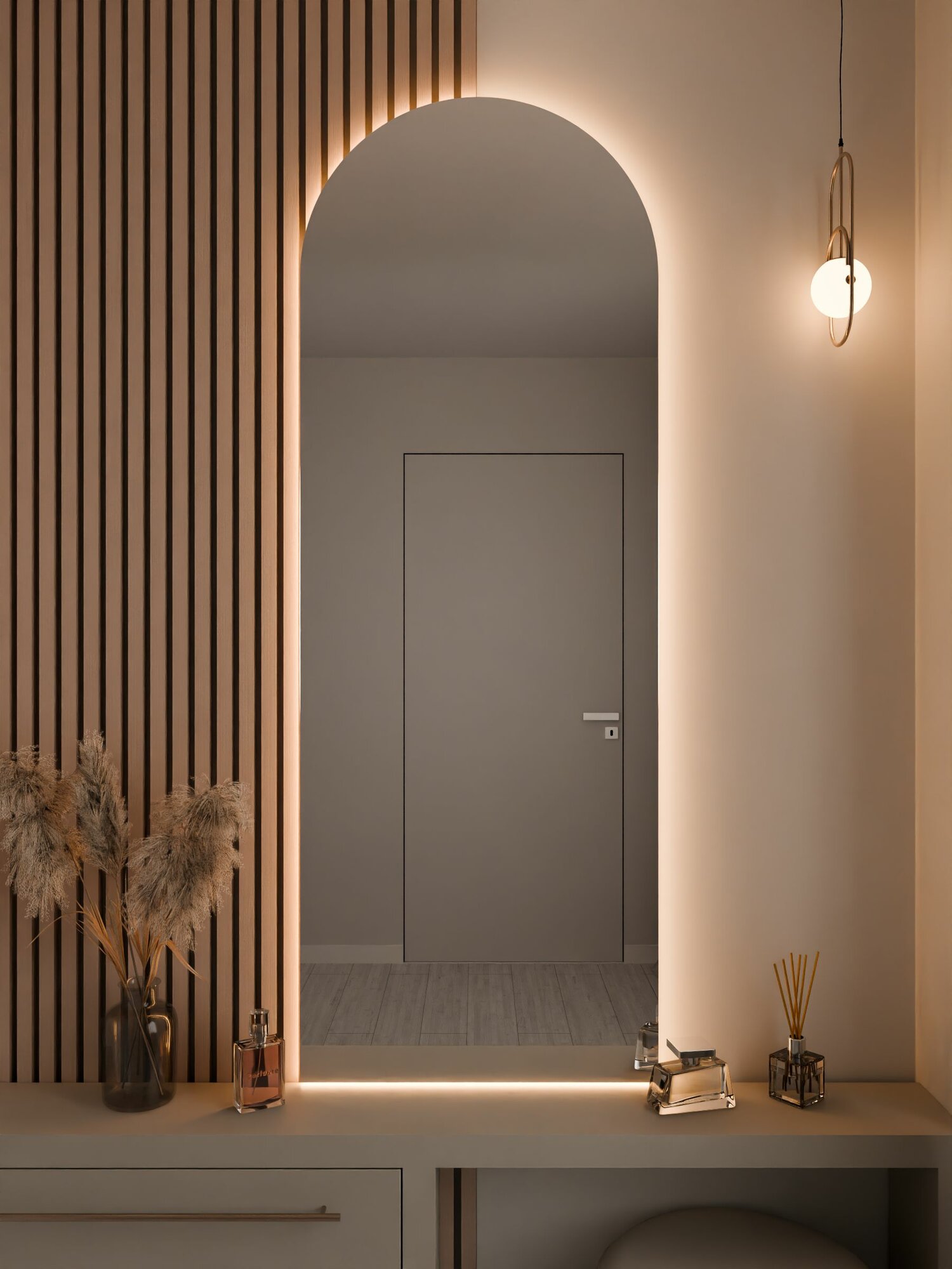 Зеркало настенное 170х60 см. теплый свет 3000К арочное с подсветкой М5 MOONRISE