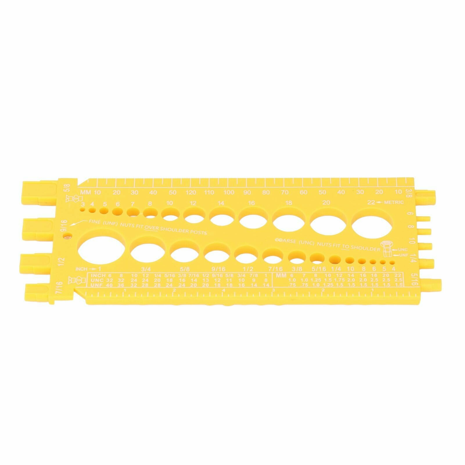 Инструмент для измерения болтов, пластиковый, интегрированный, портативный, дюймовая и миллиметровая шкала, резьбомер для гаек и болтов, желтый