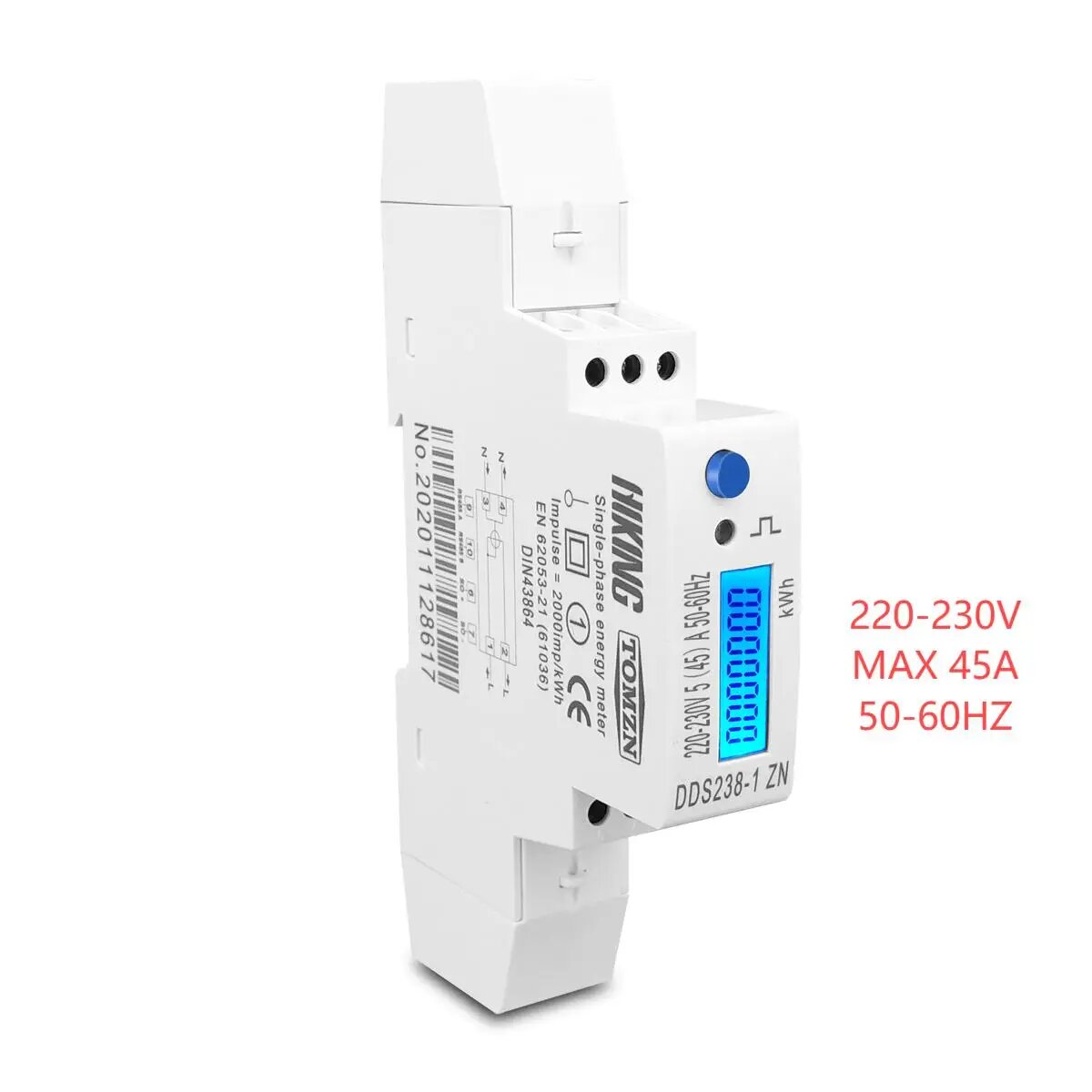 Однофазный электросчетчик энергии TOMZN RS485 MODBUS-RUT 220-230V
