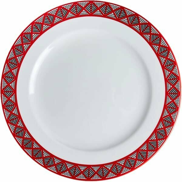 Тарелка «Мезень» Классик Елочки плоская, фарфор, 270 мм, белый, красный (Башкирскии фарфор)