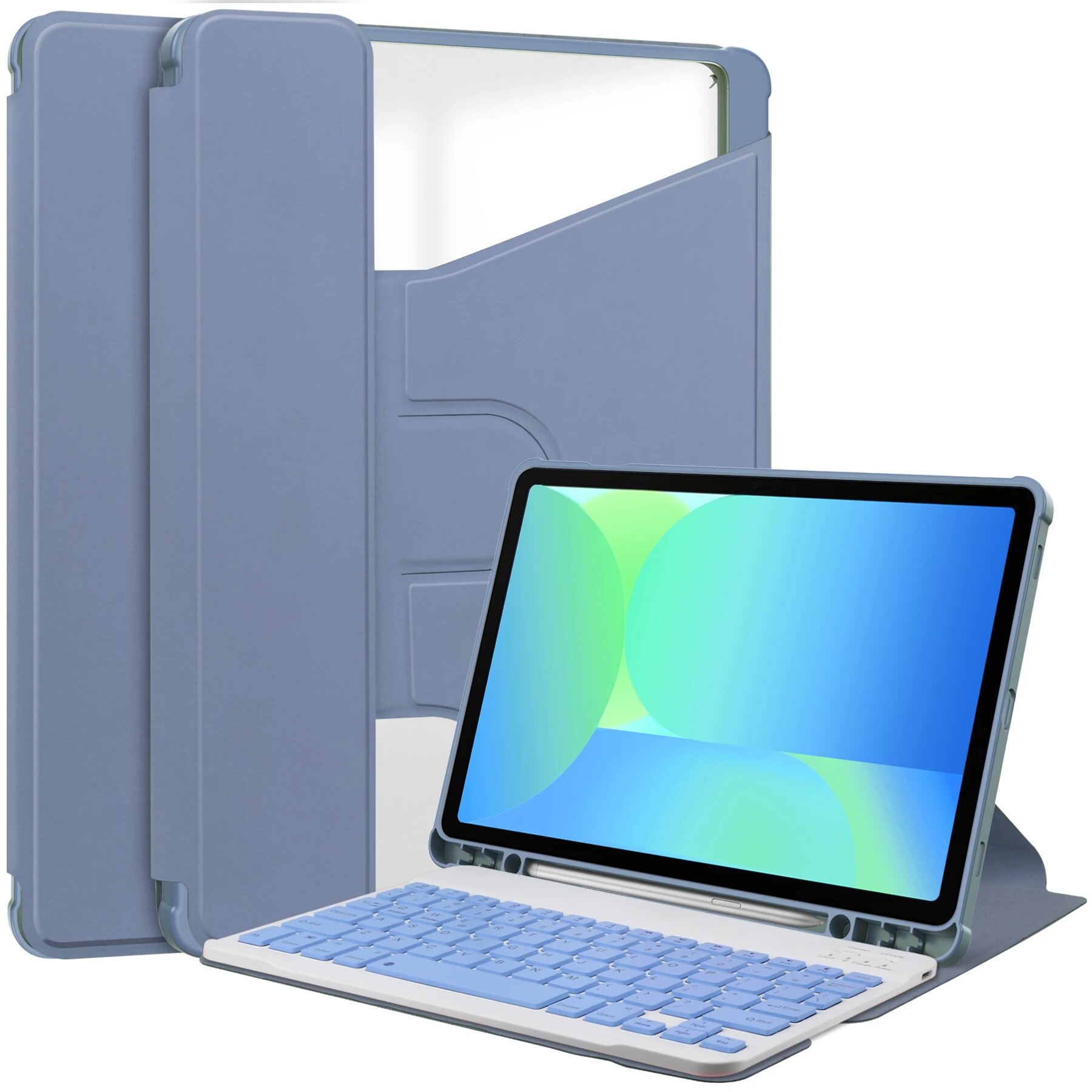 Чехол для Samsung Galaxy Tab S10 FE/S9 FE (модель SM-X520/X526B/X510/X516) Планшеты прозрачный 360° ° поворотная клавиатура, Purple, Add Keyboard
