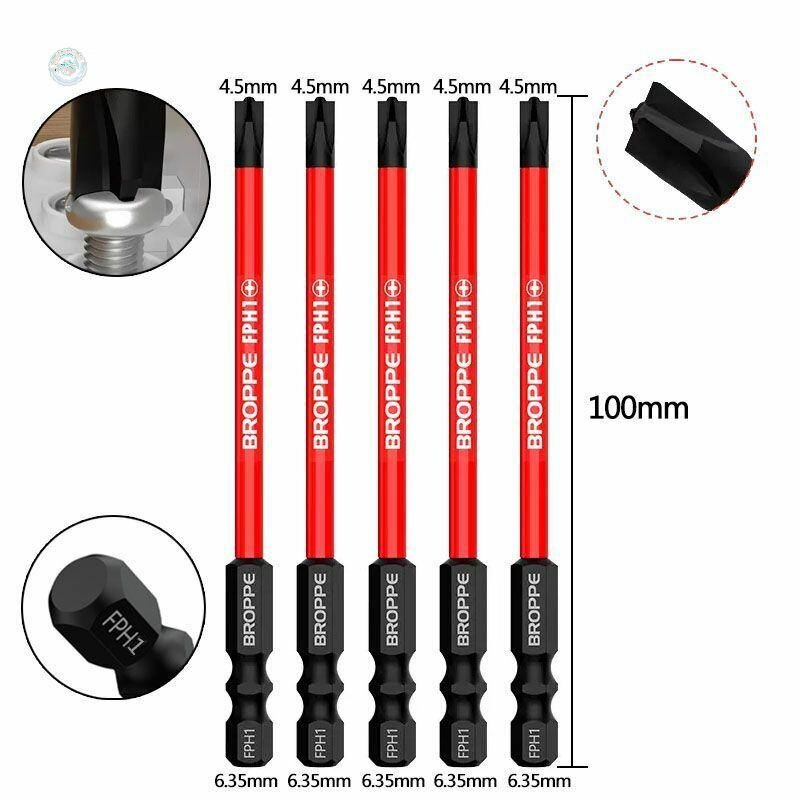 Набор бит PSL FPH1, 5 шт, сталь S2, 100 мм, шестигранный хвостовик 1/4 дюйма, для розеток и выключателей, крестовая отвертка