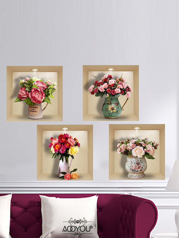 3D наклейки на стену "Суккуленты" — объемные, для кухни/спальни/балкона, декор без полива