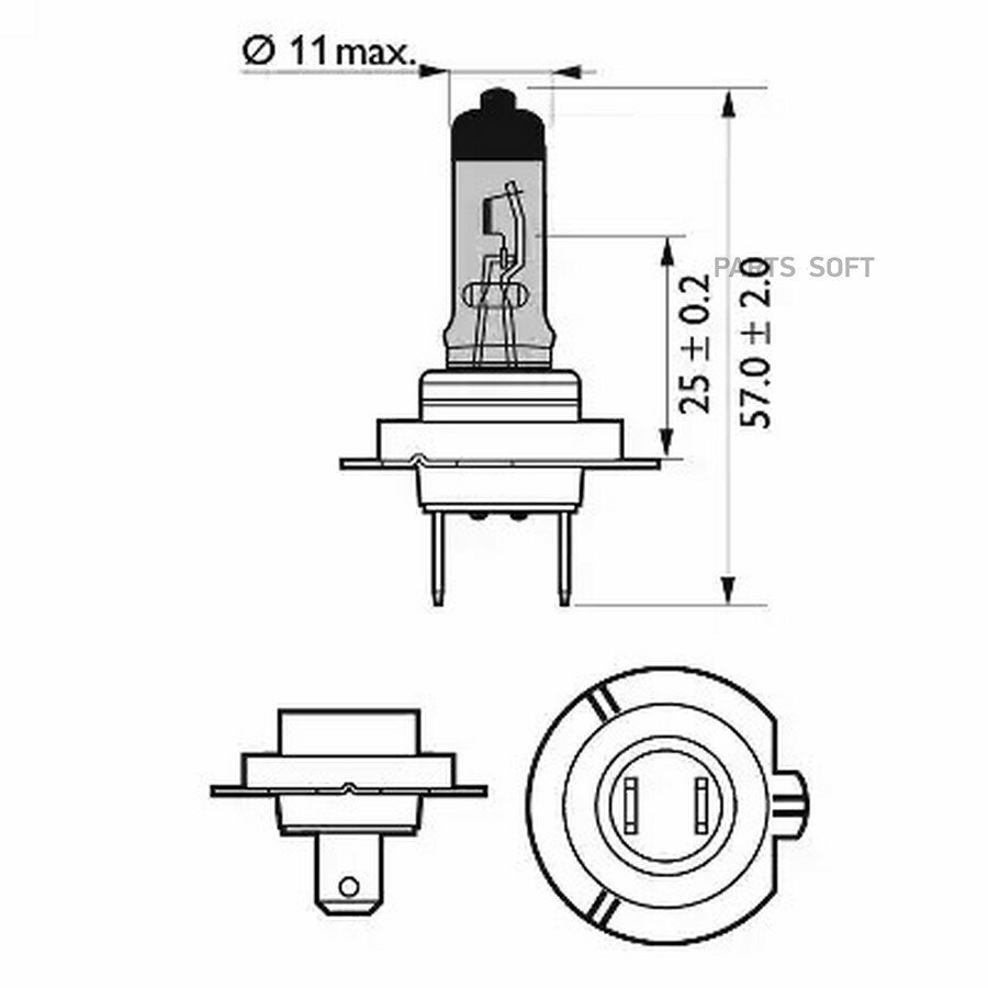 Лампа RACING VISION +150% 12V H7 55W PX26d (пласт. упак.) (компл. 2 шт.) от официального дистрибьютора, PHILIPS, артикул 12972RVS2