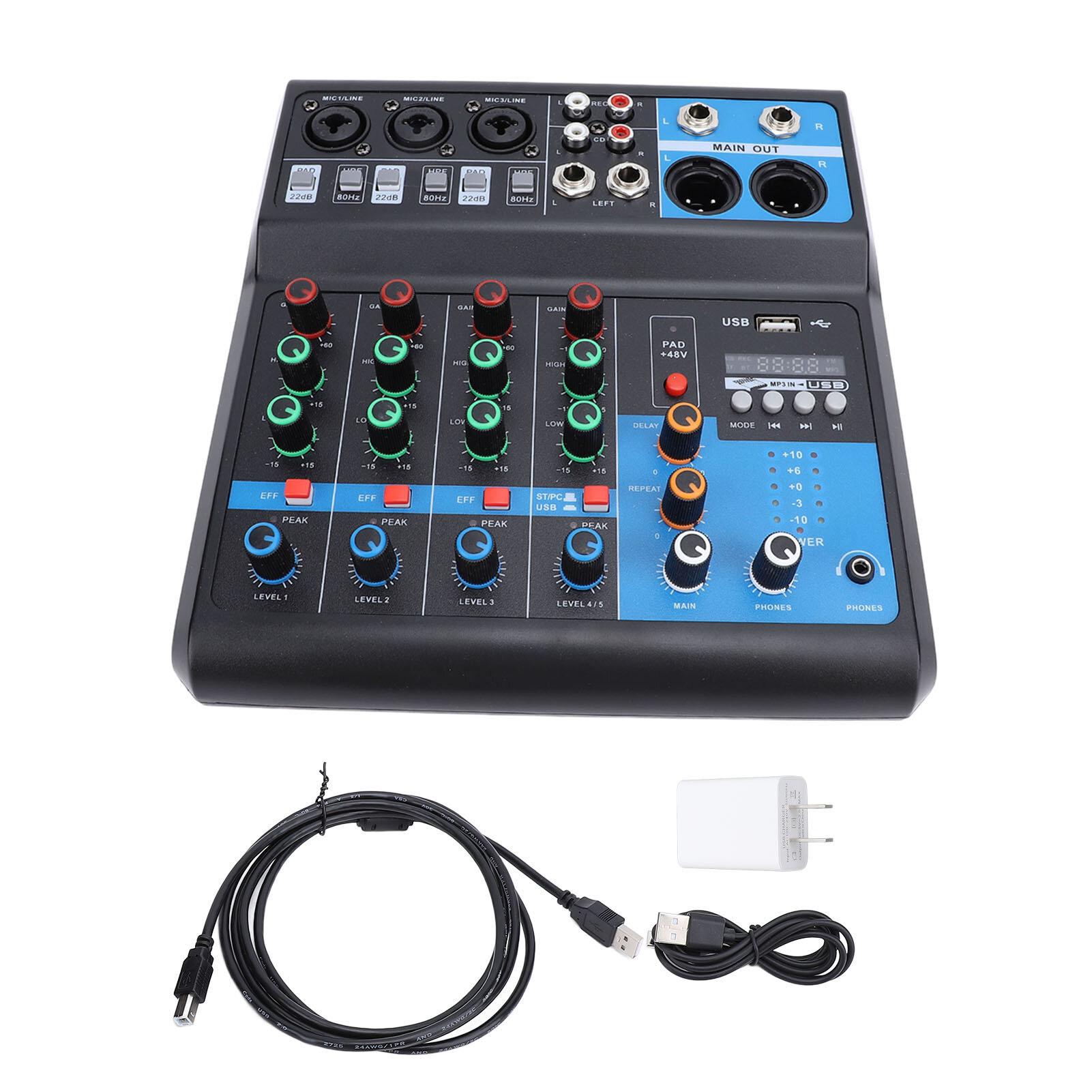 DJ Mixer 5 каналы Многофункциональная задержка реверберации Эффект звуковая плата Консоль 100–240 В плагин США