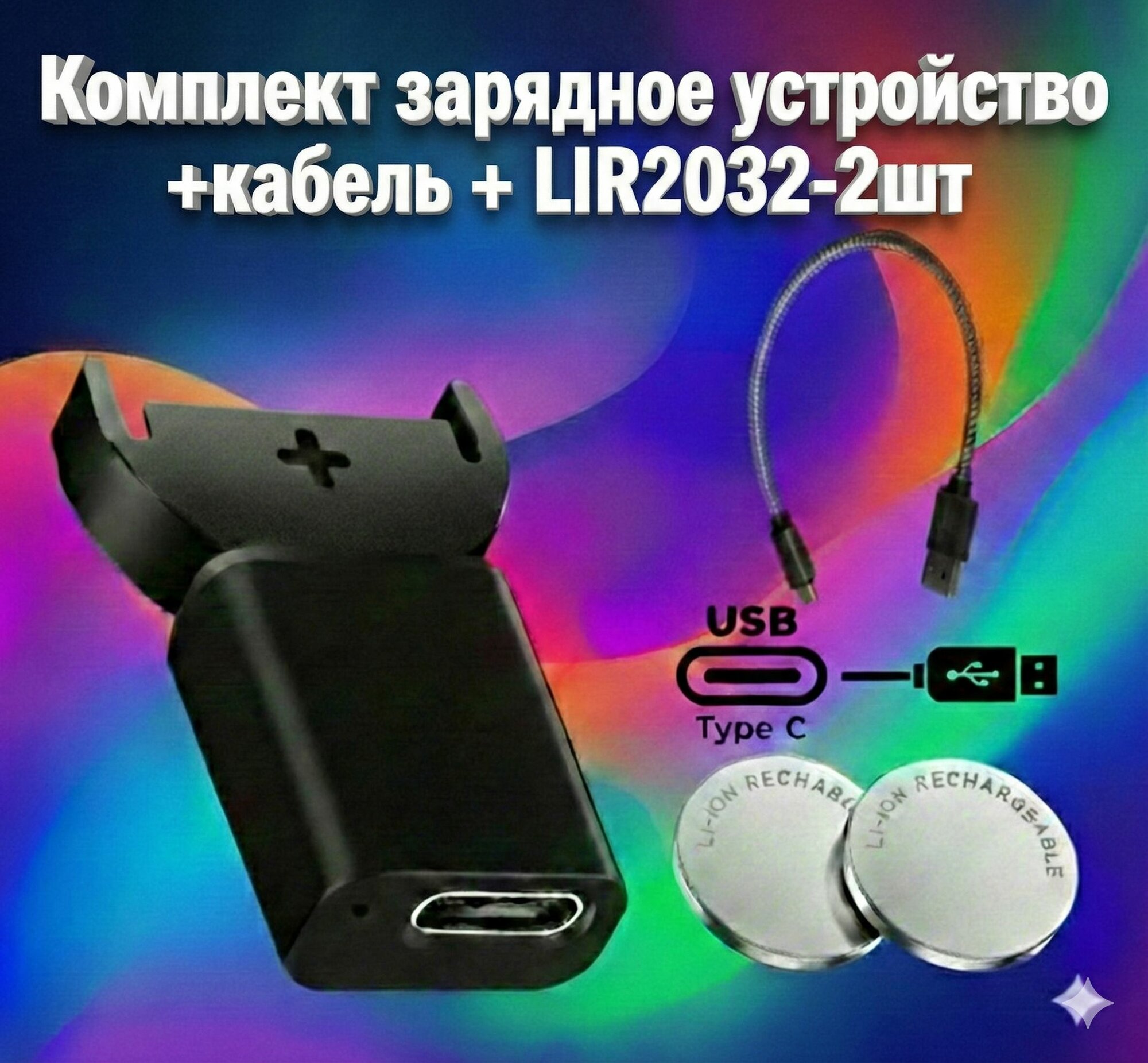 Зарядное устройство для аккумуляторов 2032 "таблеток" LIR2032 2шт