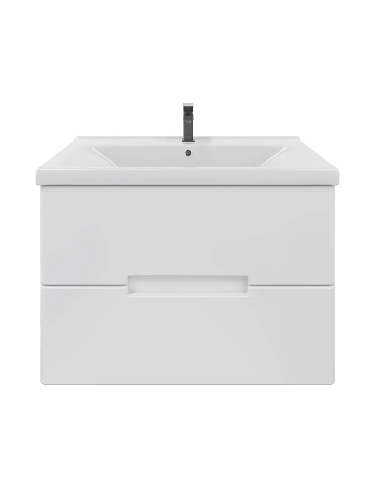 Тумба с раковиной SanStar Ориана 70 подвесная, 70 см, белая, глянцевая, из МДФ, с ящиками, раковина для ванной, фарфоровая, прямоугольная