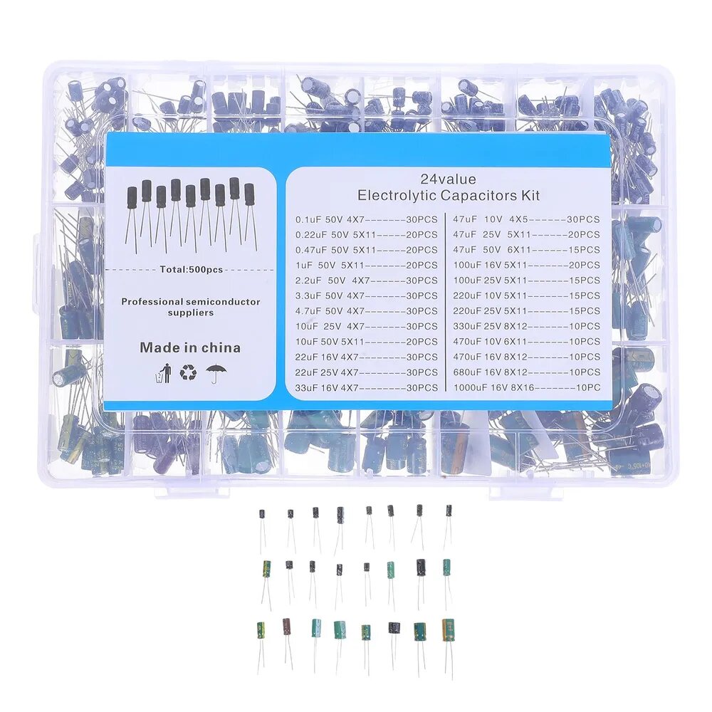 Набор алюминиевых электролитических конденсаторов 500 шт