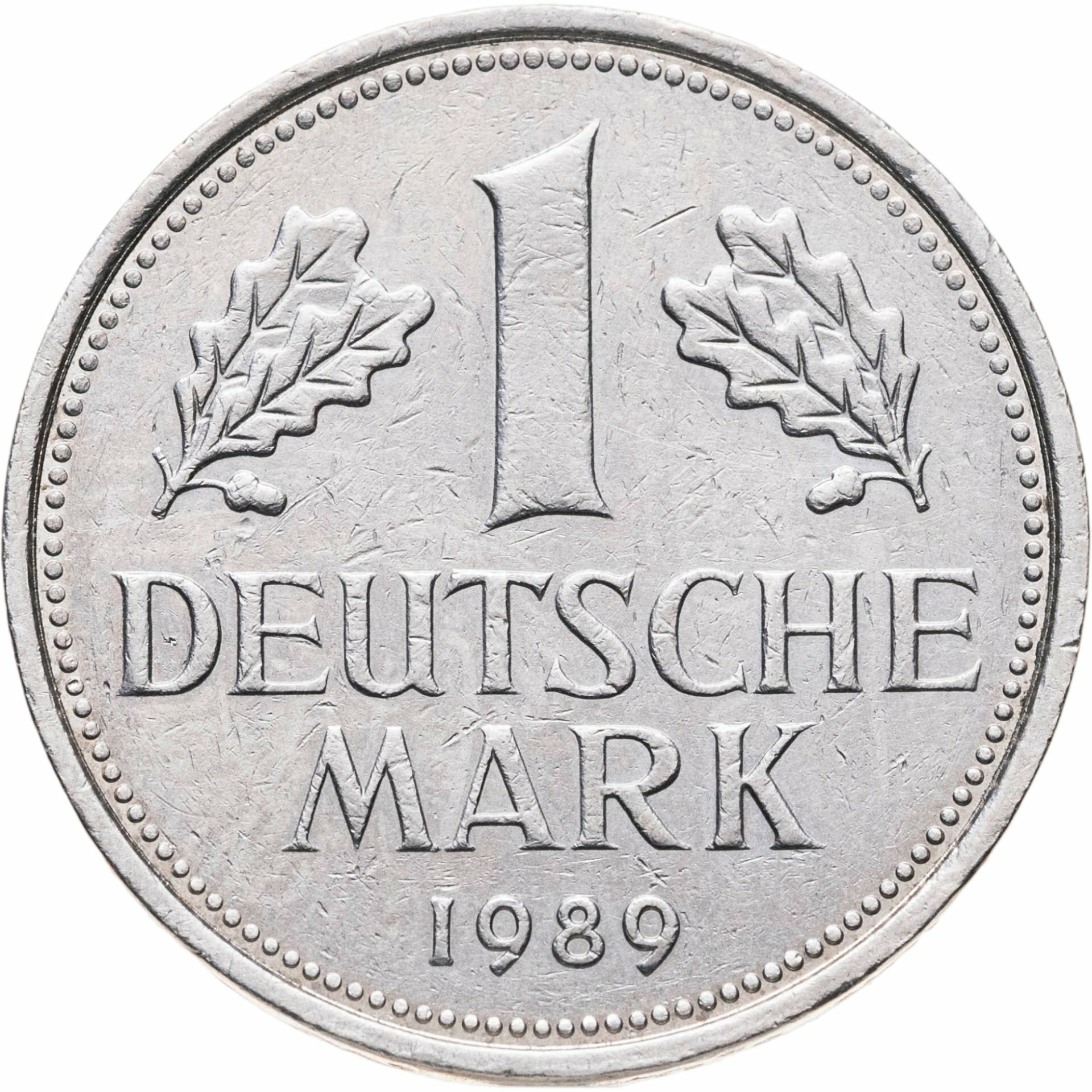 Германия 1 марка 1989, знак монетного двора: "J" - Гамбург, Мельхиор медь-никель, в сохранности XF