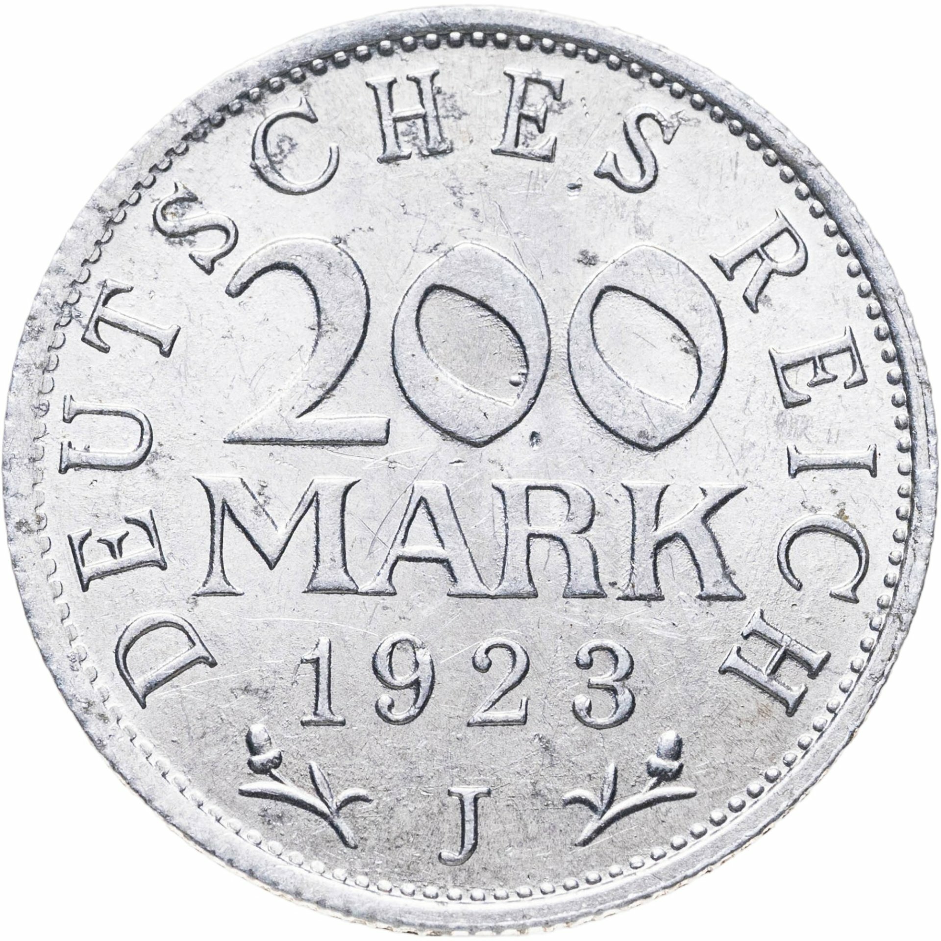 Германия 200 марок 1923 "J" — Гамбург, Алюминий, в сохранности AU