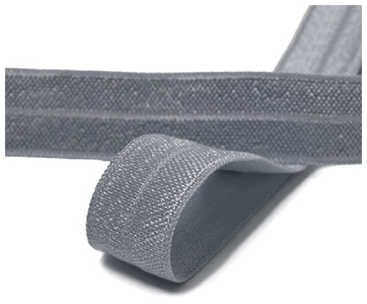 Резинка окантовочная трикотажная (бейка эластичная) блестящая шир.15мм цв.319 серый упак. 50 м.