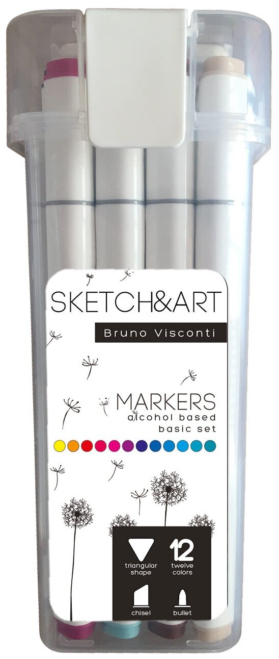Набор двусторонних Скетч маркеров "SKETCH&ART" базовый, 12 ЦВ. в пластиковом пенале