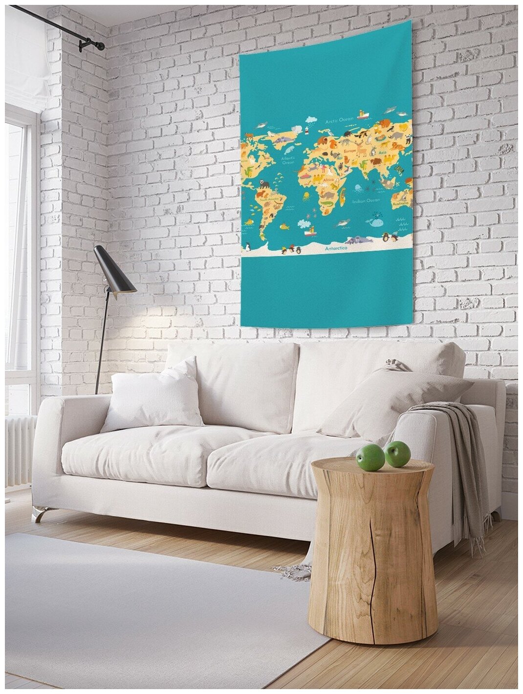 Фотопанно на стену вертикальный из ткани постер 100х150 "Карта зверей мира", JoyArty