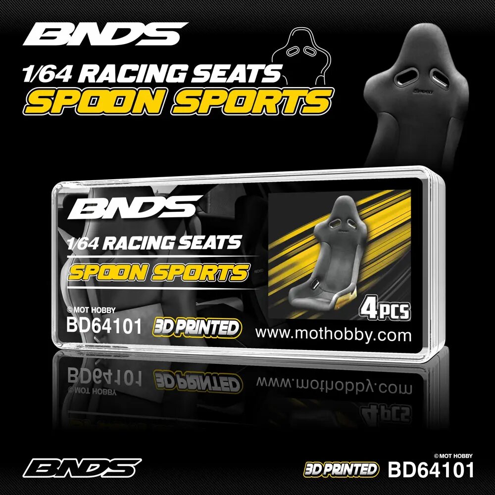 BNDS 1/64 Неокрашенные гоночные сиденья из смолы 4 шт. Черный, Racing Seats A