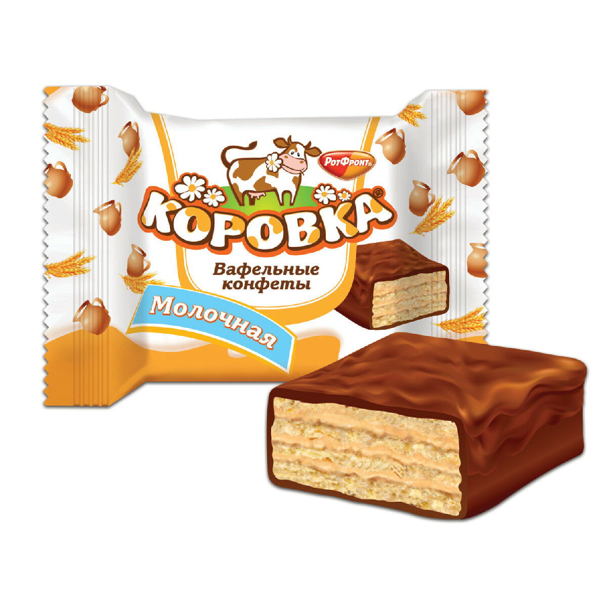 Конфеты шоколадные РОТ фронт "Коровка", вафельные с молочной начинкой, 250 г, пакет, РФ09755