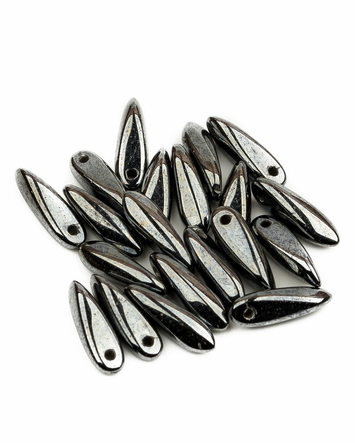 Чешские бусины, Glass Dagger, 3х11 мм, цвет Jet Hematite, 20 шт.