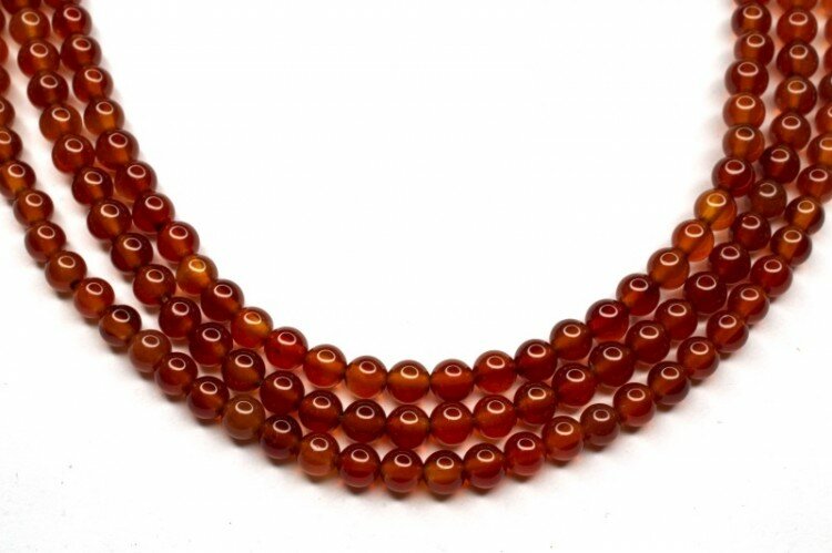 Бусина круглая Сердолик 4 мм, отверстие 0,8мм, оттенок оранжевый, 556-003, 1 нить (около 90шт)