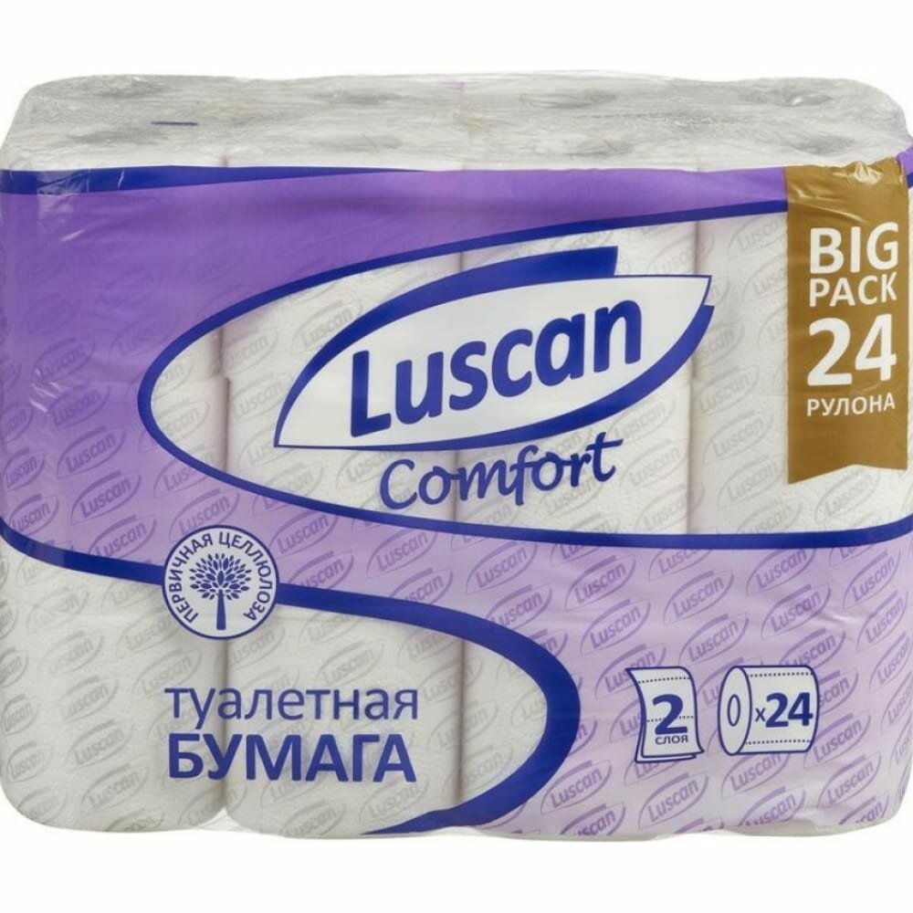 Туалетная бумага Luscan Comfort 2 слоя, белый, 100% целлюлоза, 20,04 м, 167 л, 24 шт/уп