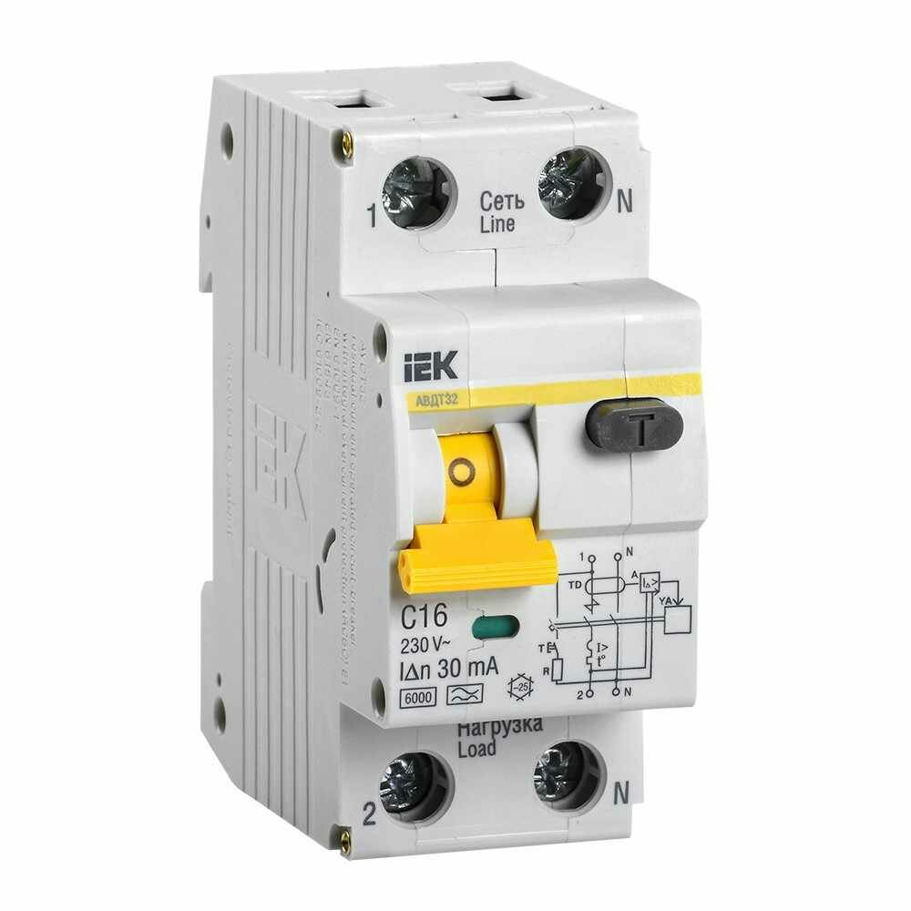 Выключатель автоматический дифференциальный IEK 1P+N 30 мА 16 А С
