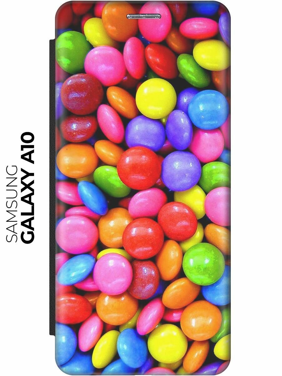 Чехол-книжка Цветные драже на Samsung Galaxy A10 / Самсунг А10 черный