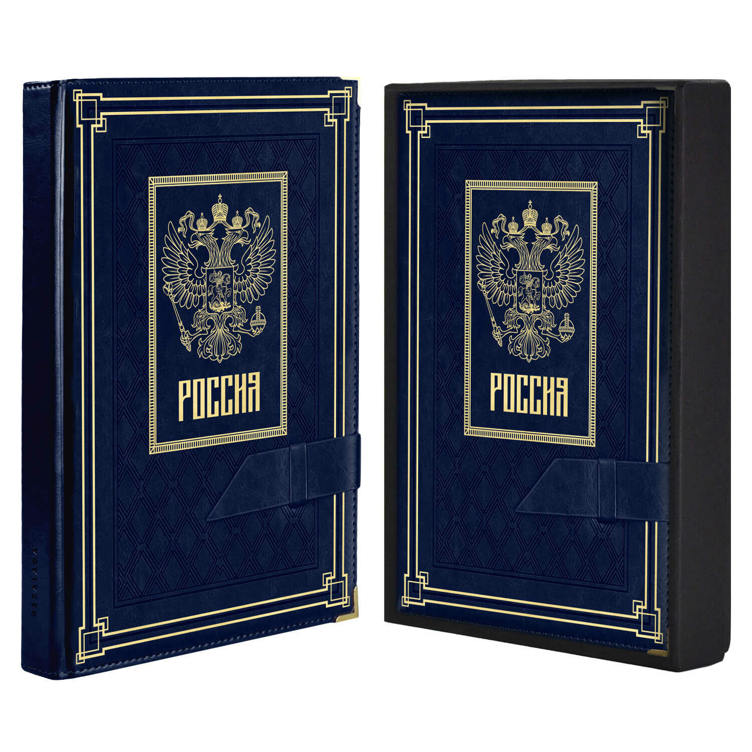Ежедневник полудатированный, формат А5+ Герб Россия в подарочной коробке синий