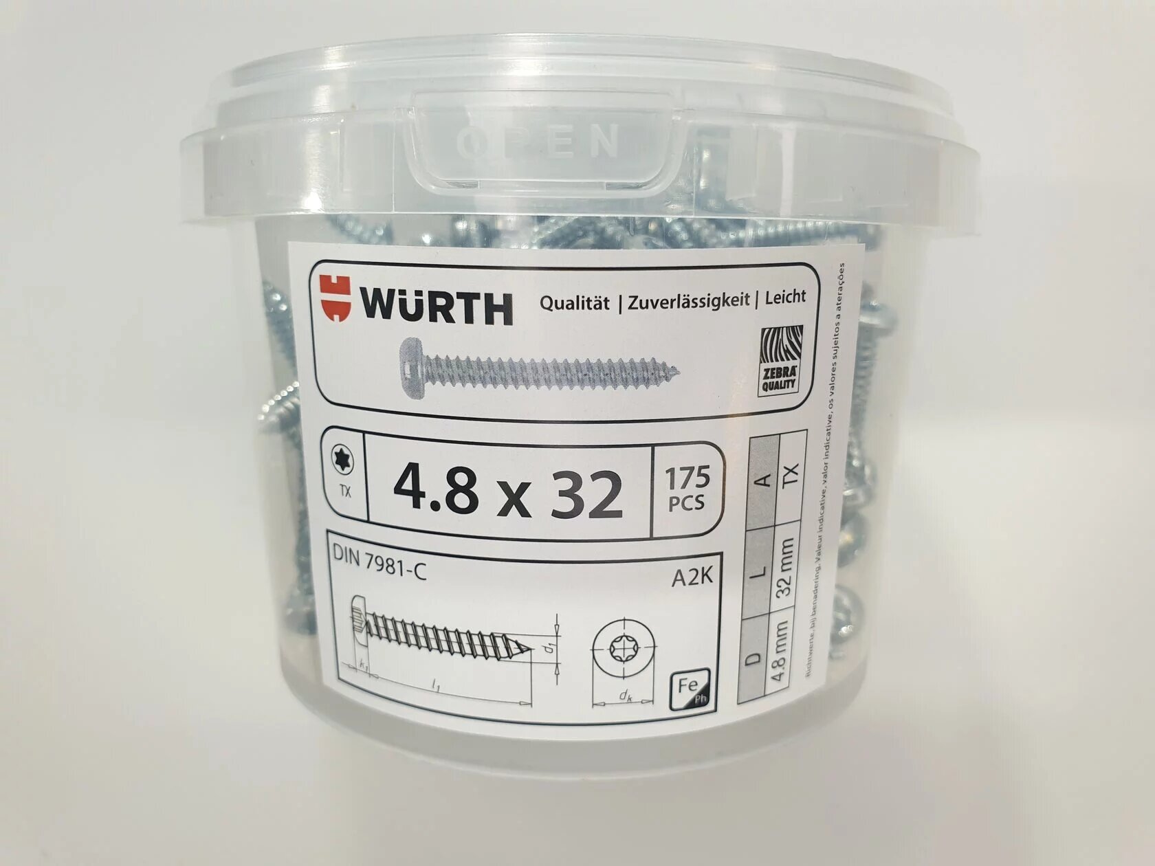 Саморез по металлу DIN 7981-C 4.8x32 (175 pcs) WURTH, Германия
