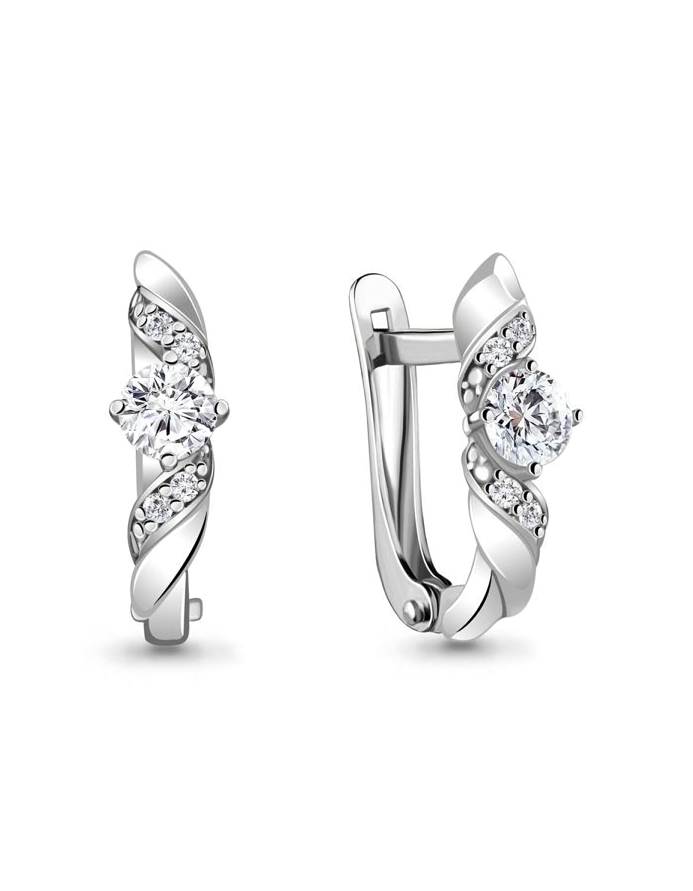 Серьги, серебро, 925 проба, родирование, фианит