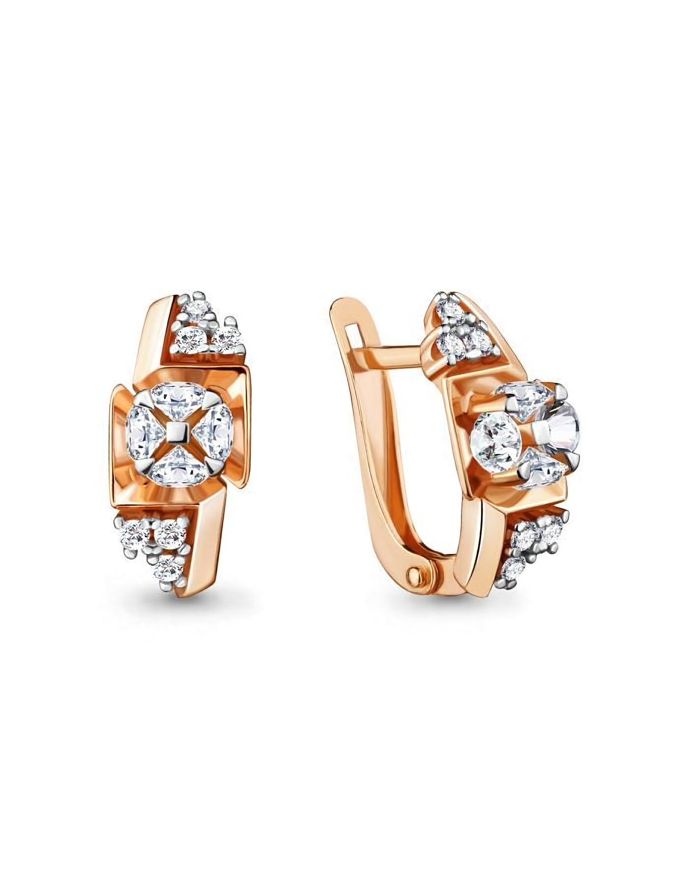 Серьги серебро, 925 проба, золочение, фианит